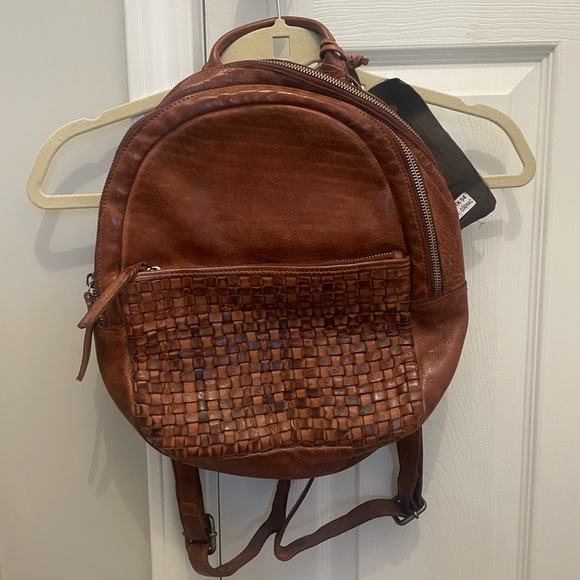 Vilenca | Bags | Nwt Vilenca Cognac Leather Woven Backpack Purse ...